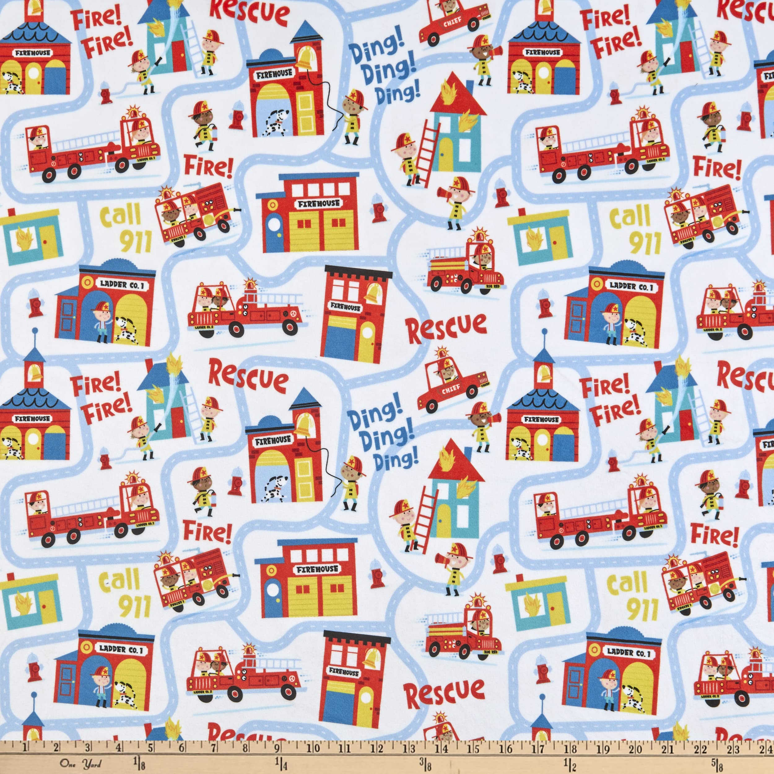 Michael Miller Fabrics Minky Ladder Company 1 Fire! Fire! Multi, Fabric by The Yard