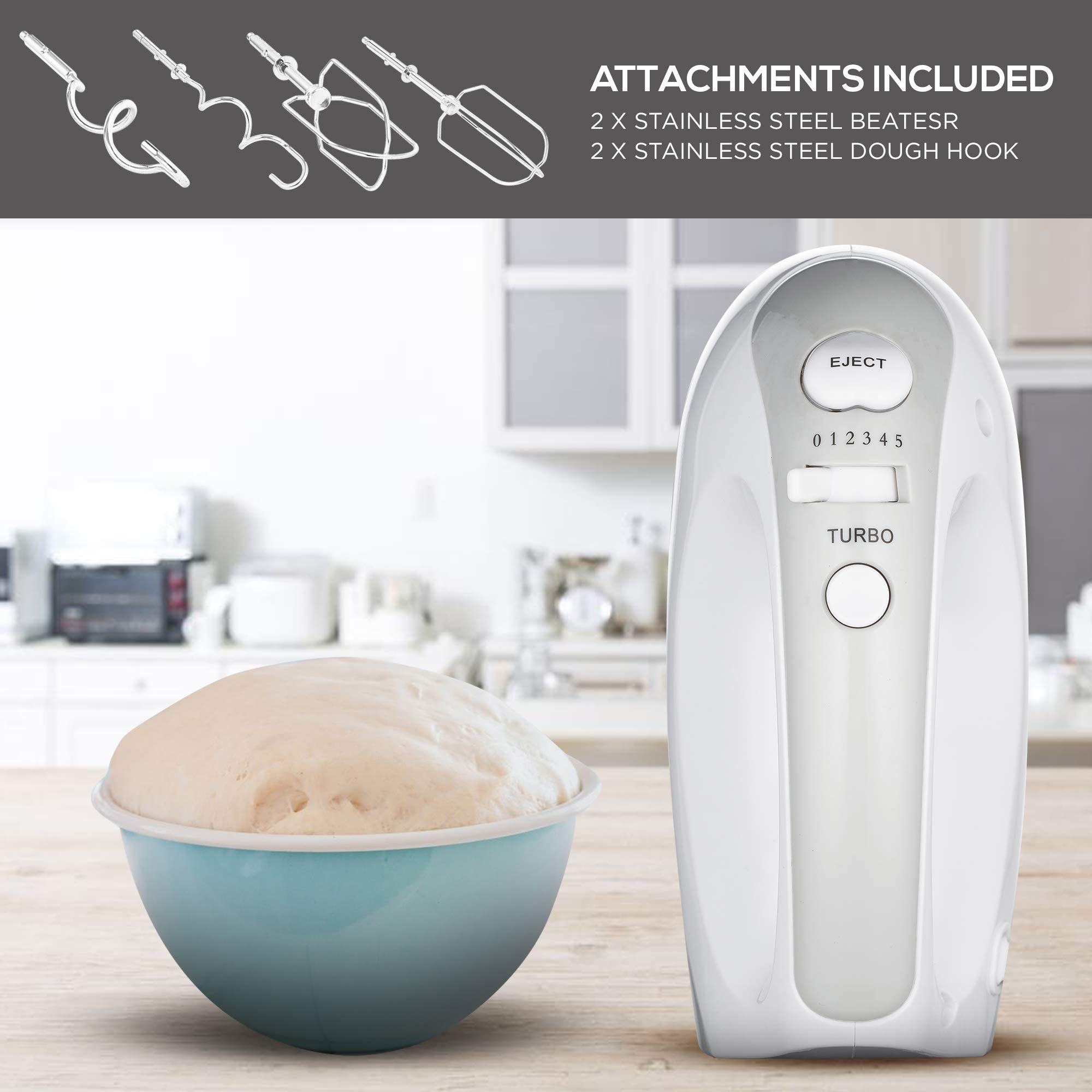 J-Jati Cake Mixer Hand Mixer Electric Cake Beater 5 Speed Powerful Handheld Mixer Food, with Turbo and Easy Eject Button, Beaters and Dough Hooks included Whipping Batter (Black)