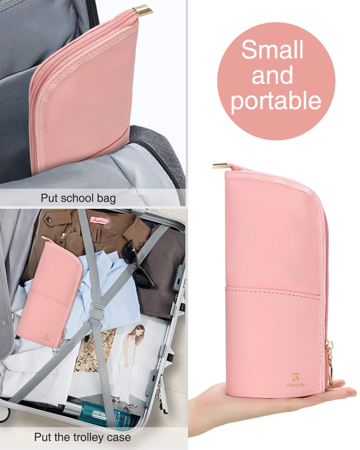 Makeup Brush Case Makeup Brush Holder Travel Professional Cosmetic Bag Artist Storage Bag Stand-up Foldable Makeup Cup (Pink, a-Large)