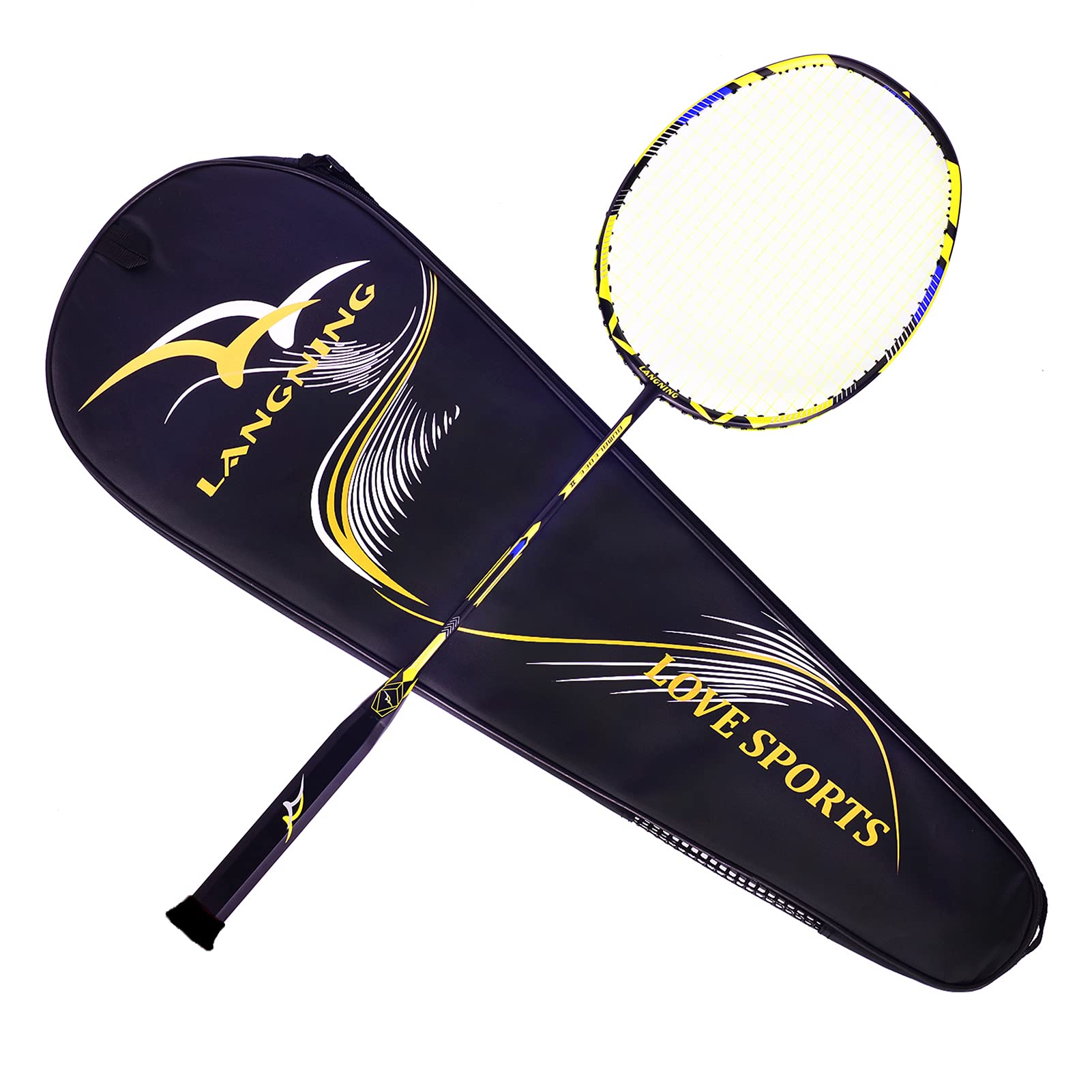 LANGNING 8U Graphite Professional Badminton Racket for Youth,Light Weight Carbon Fiber Single High-Grade Badminton Racquet,Carrying Bag Included