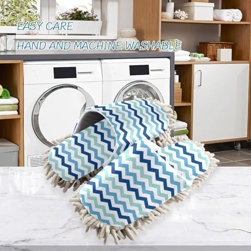 Kigai Blue Mint Chevron Microfiber Cleaning Slippers, Washable Cleaning Mop Shoes Floor Cleaning Tool for Women Men, M