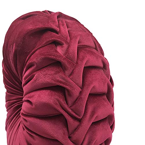 Wine Red Round Throw Pillow Holland Velvet Home Decoration Pleated Round Cushion ,Home Decorative for Home Sofa Chair Bed Car Decor
