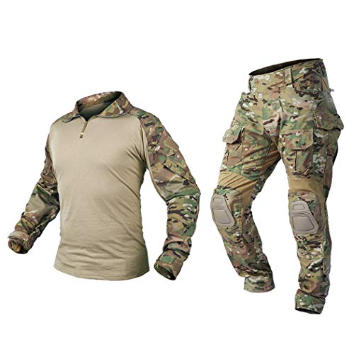 IDOGEAR Men G3 Assault Combat Uniform Set with Knee Pads Multi-camo Camouflage Tactical Airsoft Hunting Paintball Gear (Multi-camo, X-Large)
