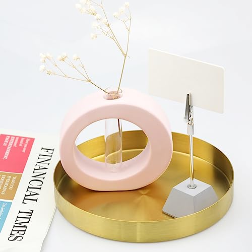 Yakison Brushed Metal Decorative Tray, for Coffee Table Living Room Kitchen Countertop Nightstand Centerpiece Bathroom Decorations, Gold Round Serving Platter Perfume Candle (Brass 7.8 inch)