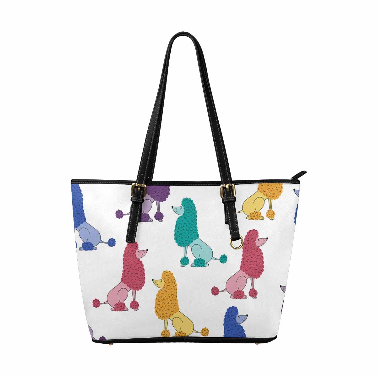 InterestPrint Cute Colorful Poodle Dog Custom PU Leather Totes Top Handle Casual Shoulder Bags