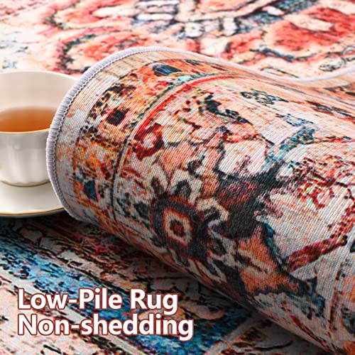 YJ.GWL Area Rug 4x6, Washable Bedroom Rug, Soft Accent Rugs for Living Room Entryway Dining Room, Non-Slip Non-Shedding Low-Pile Floor Carpet, Orange