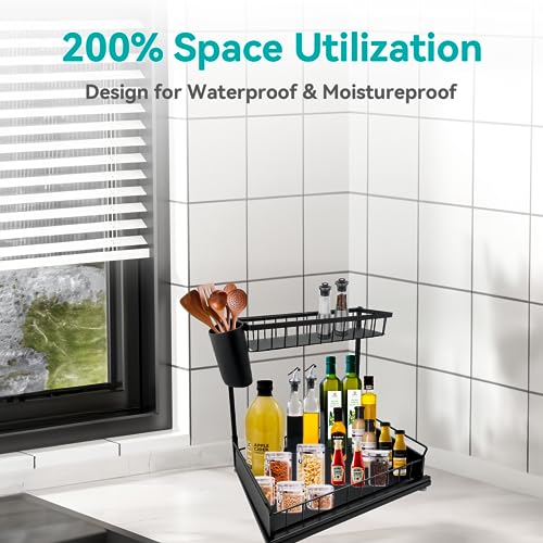 ZWMSSLL Under Sink Organizer, 2 Tier Sturdy, Durable Bathroom-Kitchen Storage Rack with Quiet Sliding, Adjustable, Multi-Purpose Design for Sink and Cabinet Storage