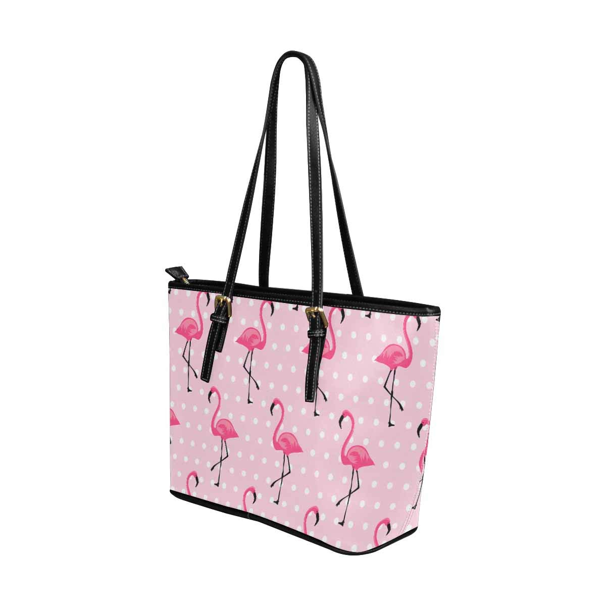 InterestPrint Pink Flamingo on Pink Background With White Dot Women Totes Top Handle HandBags PU Leather Purse