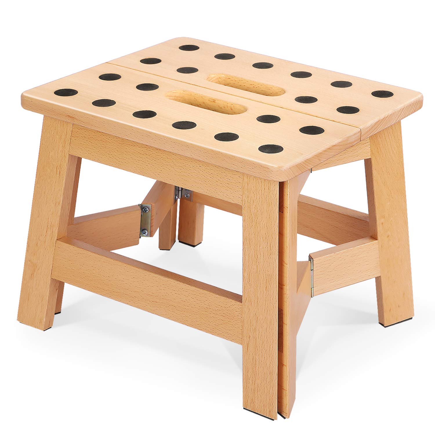 Jiodux Folding Wood Step Stool Safer, Stronger, Greener for Adults or Kids,Holds up to 300Lbs - 8.8 inch Footstool for Classroom Study Room and Office-Patented Product