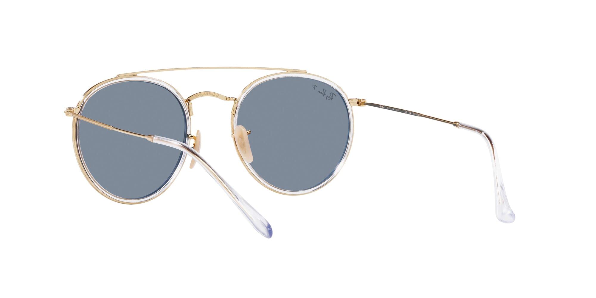 Ray-Ban RB3647N Double Bridge Round Sunglasses, Gold/Blue Polarized, 51 mm