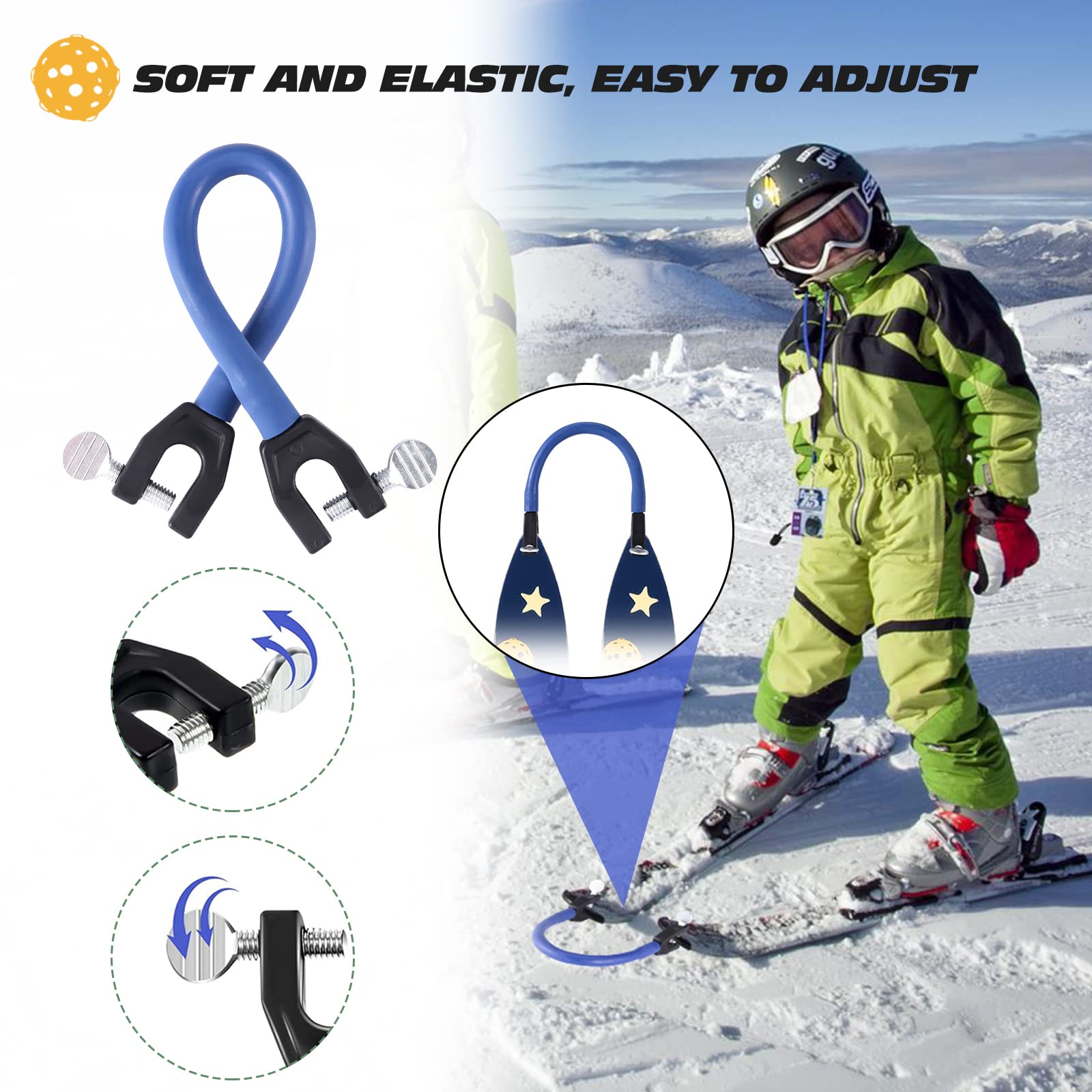 Odoland 4-in-1 Kid's Beginner Snow Skis with Poles, Training Harness and Ski Tip Connector, Low-Resistant Ski Boards for Age 4 and Under, Toddler Skiing Harness with Removable Leash, Dark Blue