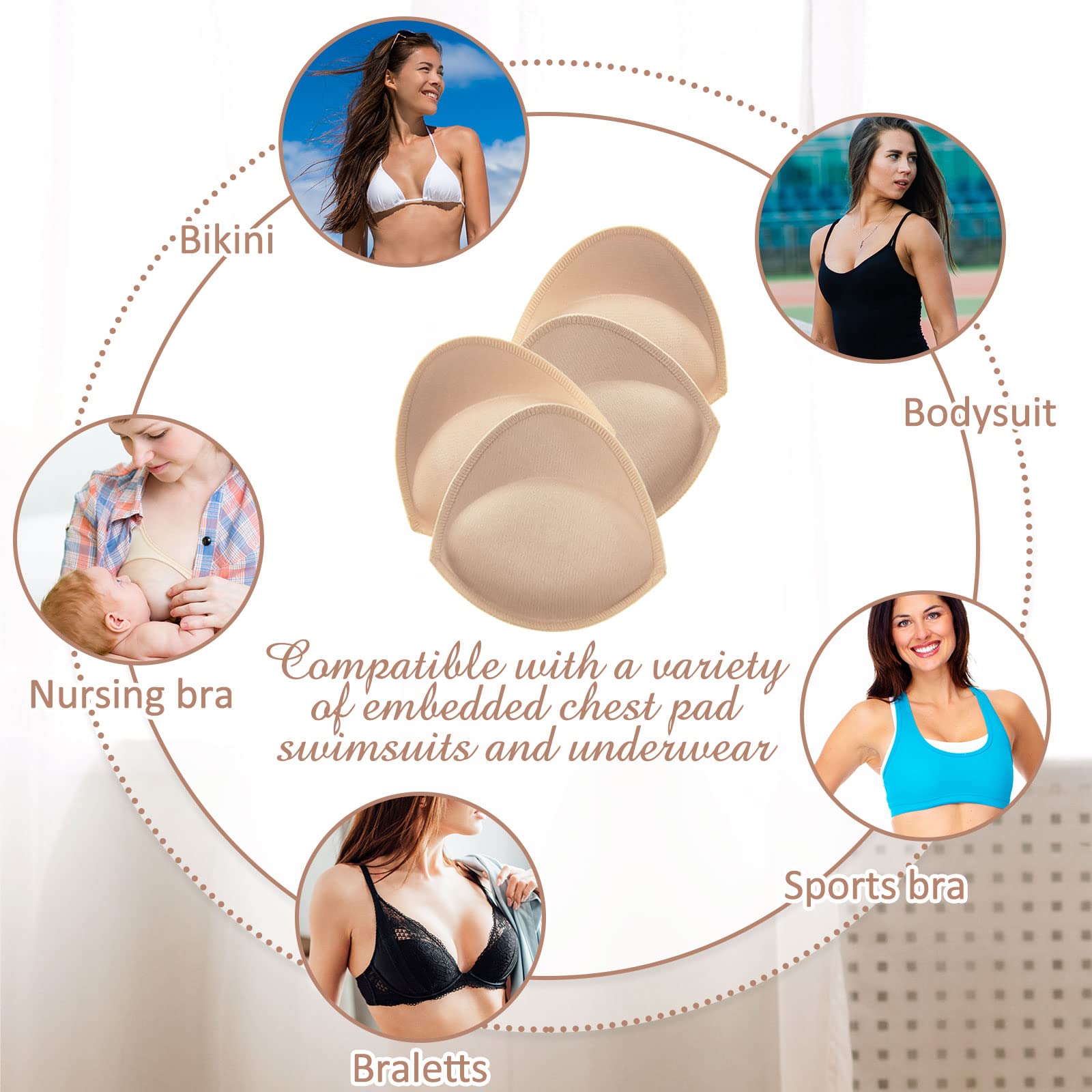 Jiuguva 2 Pairs Push up Bra Inserts Sports Replacement Pads Breast Enhancer Cups Sewn Edges Bra Padding Insert
