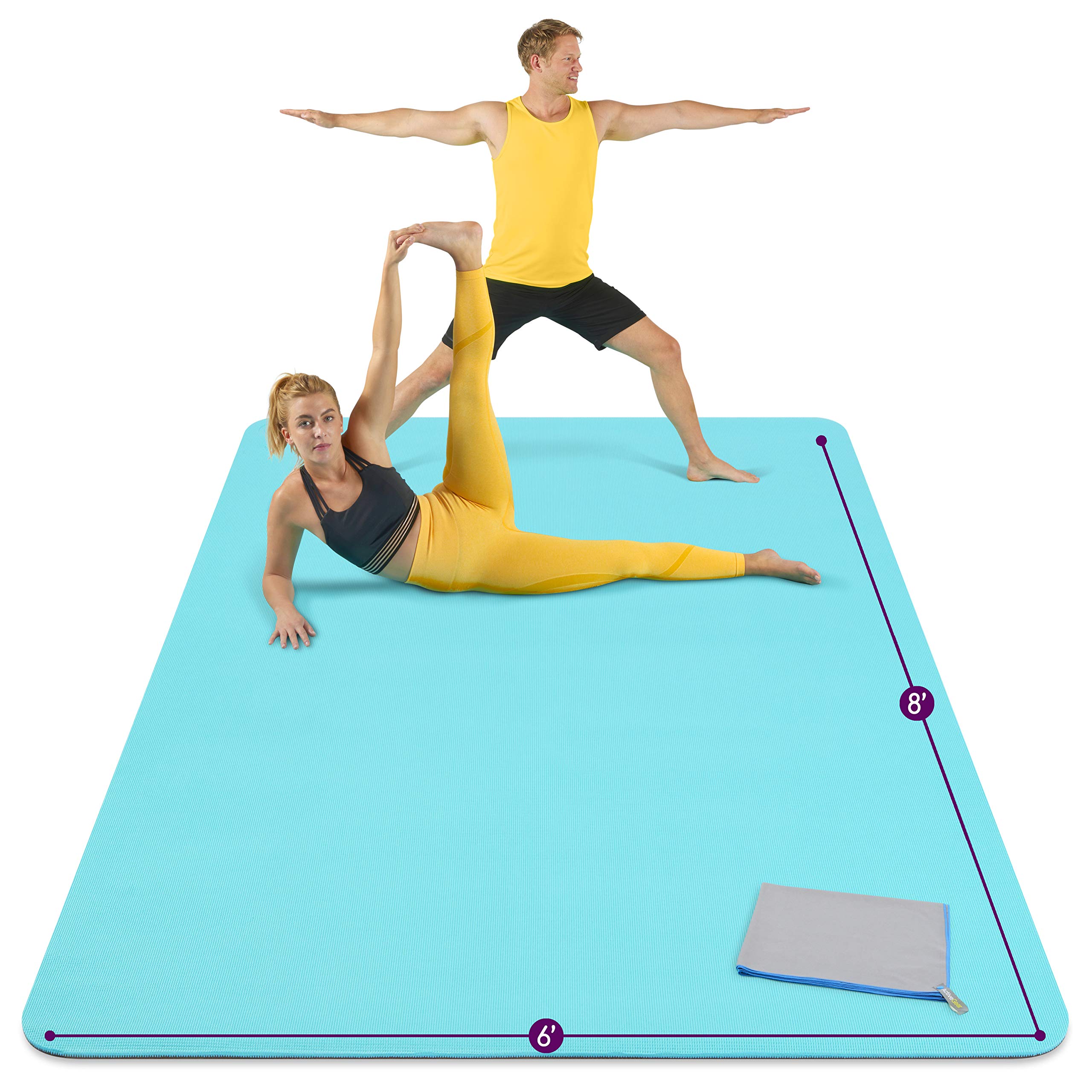 Large Yoga Mat 8'x6'x8mm Extra Thick, Durable, Non-Slip & Odorless Barefoot Exercise and Premium Fitness Home Gym Flooring Mat by ActiveGear - Light Blue