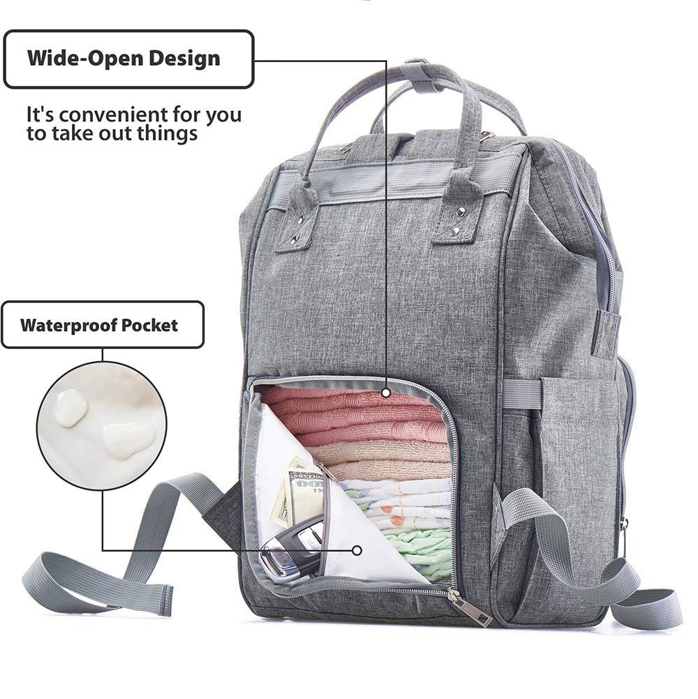 KiddyCare Diaper Bag Backpack & Portable Diaper Changing Pad - Multi-Function Baby Bag and Waterproof Cover Station for Travel