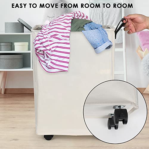 zzolee - Laundry Basket with Wheels, Slim Laundry Hamper with Laundry Cards, Ideal for Camper and Dormitory, 23x15x7.5 inch