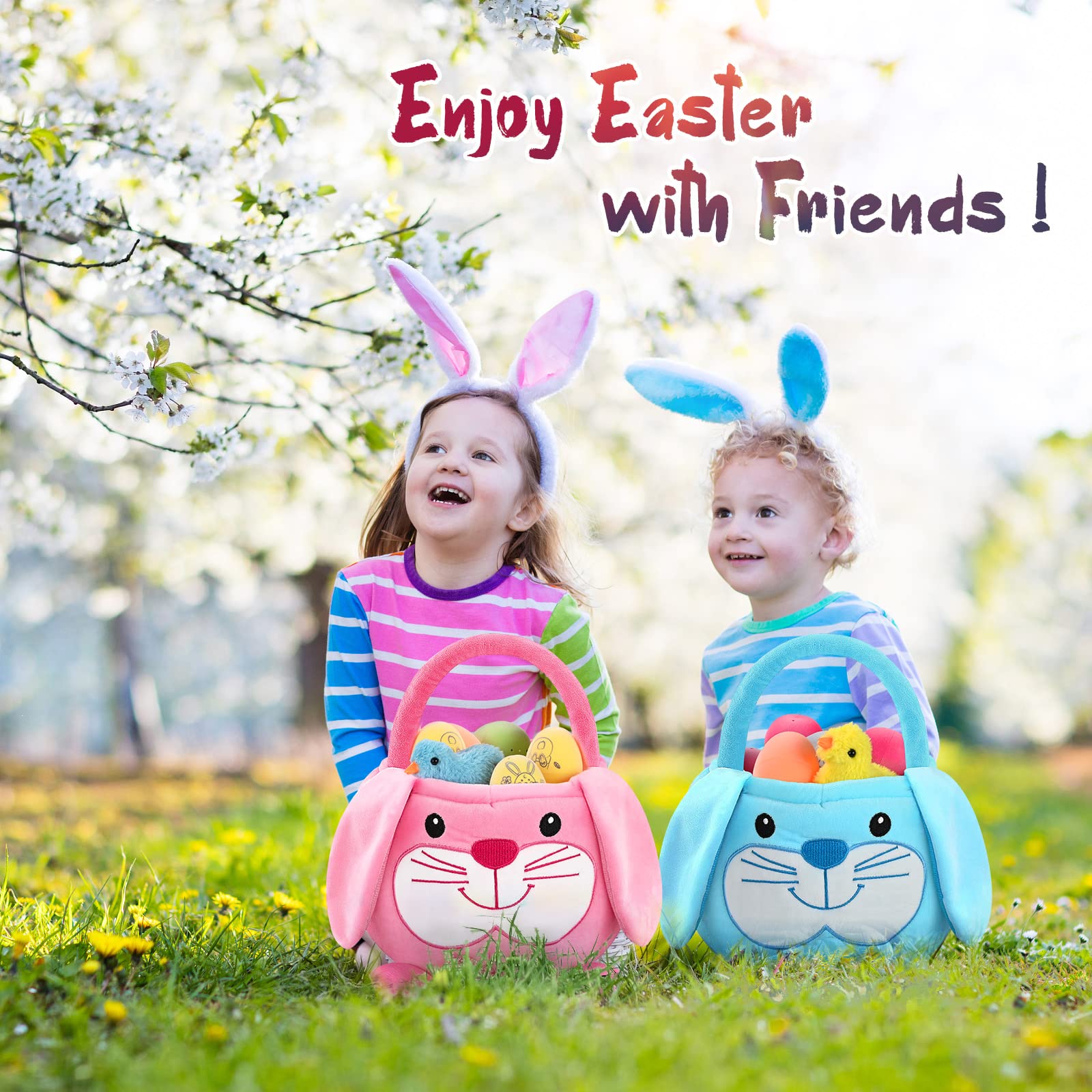 Personalized Easter Baskets for Kids Boys, Easter Decorations Toddler Baby Easter Baskets Empty for Easter Basket Stuffers Eggs Candy Toys- Blue Bunny