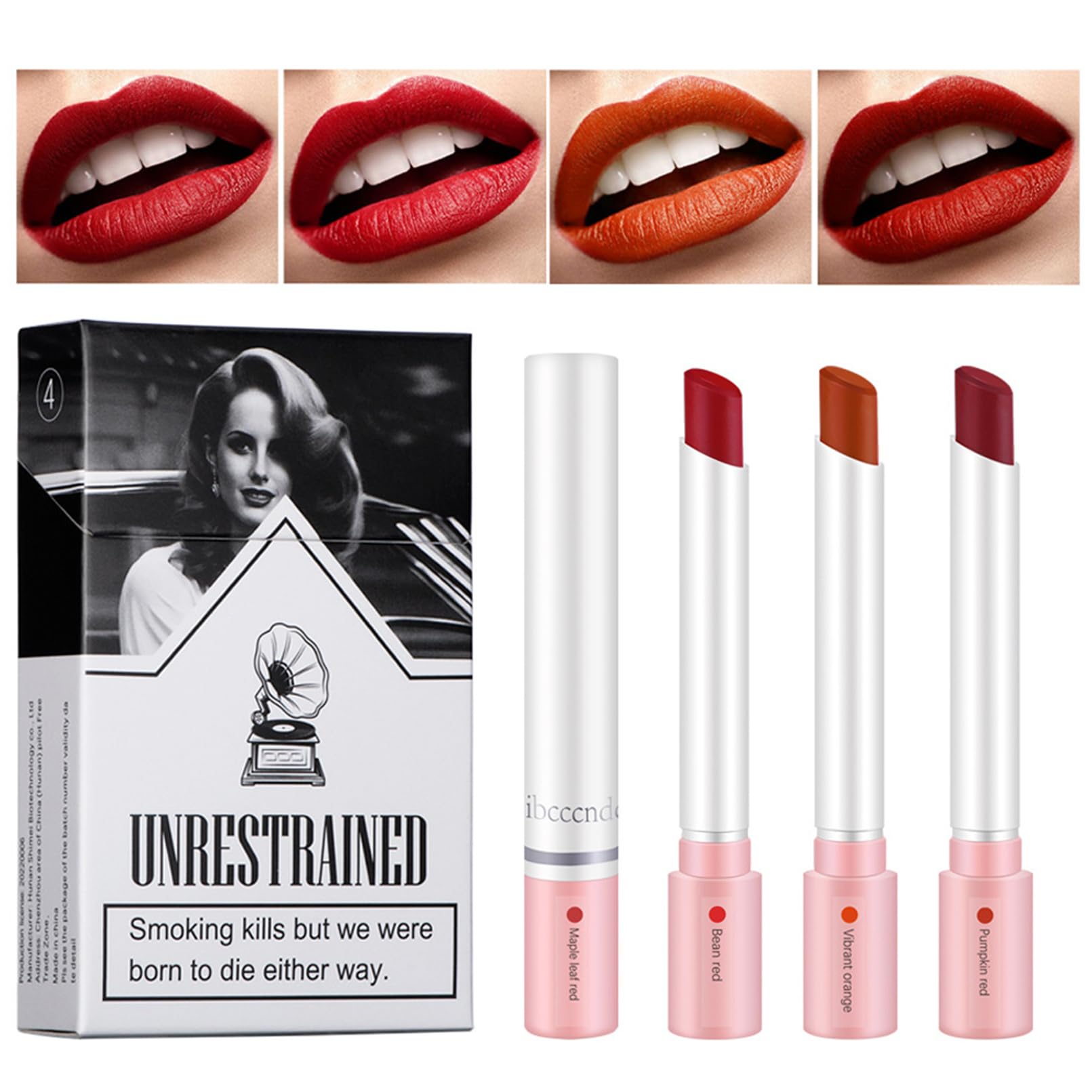 Lana Del Rey Glossy Lip Tint Set With 4 Cigarette-Shaped Lipsticks - Long Lasting, Waterproof, Matte Lip Color