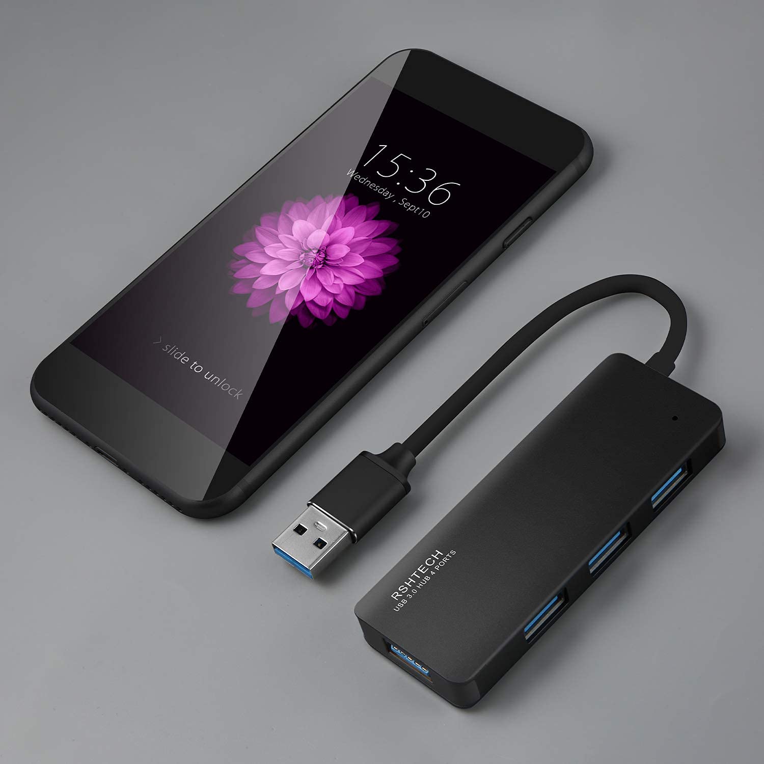 Rosonway 5 in 1 USB C Hub with 3 10Gbps USB 3.2 Data Ports, SD/TF Card Reader + Aluminum 4 Port Ultra Slim USB 3.0 Data Hub