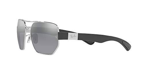 Ray-Ban RB3672 Rectangular Sunglasses, Silver/Grey Mirrored Silver Polarized, 60 mm