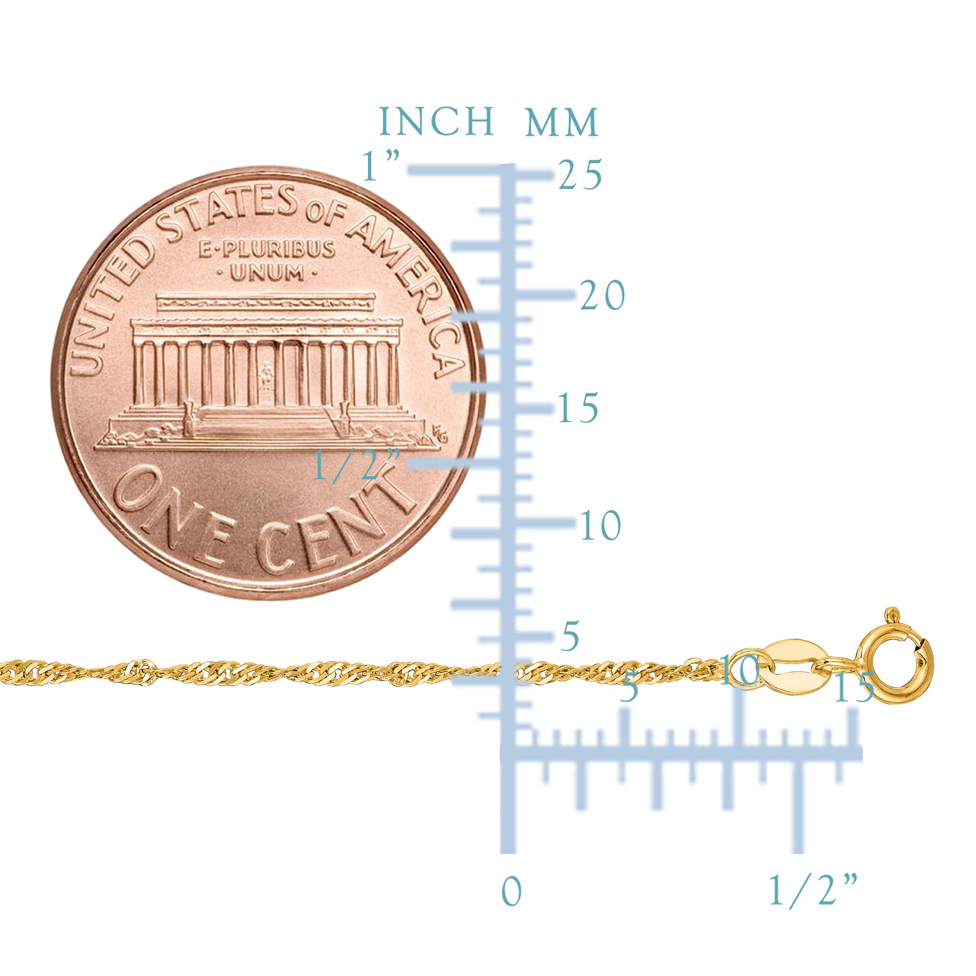 Jewelry Affairs 14k Yellow Real Gold Singapore Chain Necklace, 1.5mm, 18"
