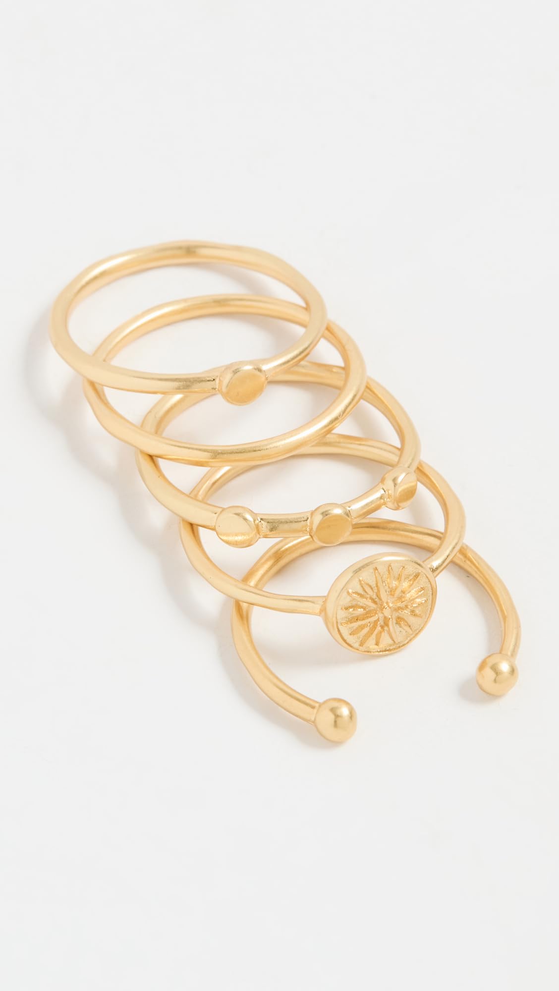 Madewell Women's Five-Piece Solar Stacking Ring Set, Vintage Gold, 7