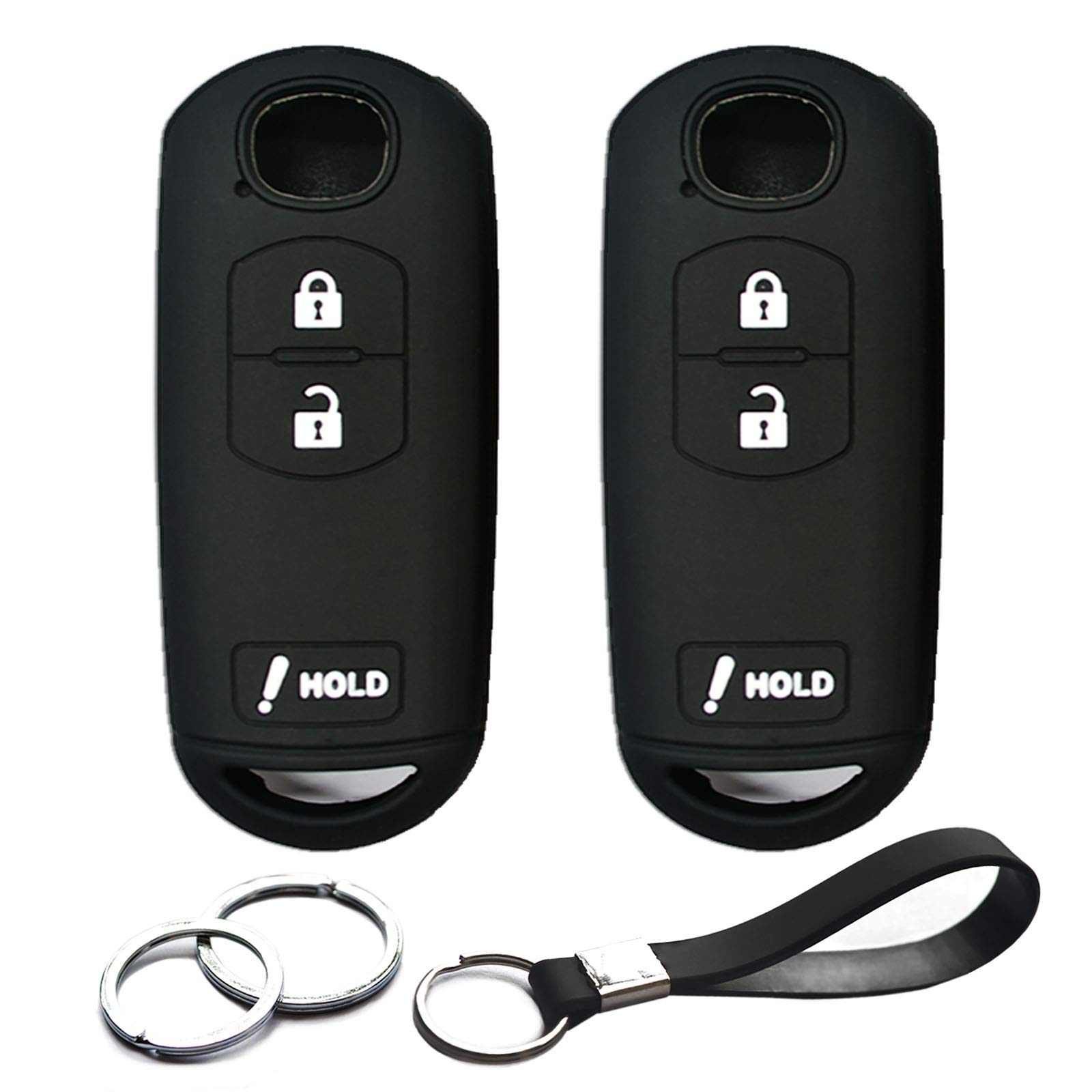 INFIPAR 2pcs Compatible with Mazda 3 Buttons Smart Black Silicone Case Cover Protector Keyless Remote Holder for Mazda 3 CX-3 CX-5 CX-7 CX-9 3 Sport