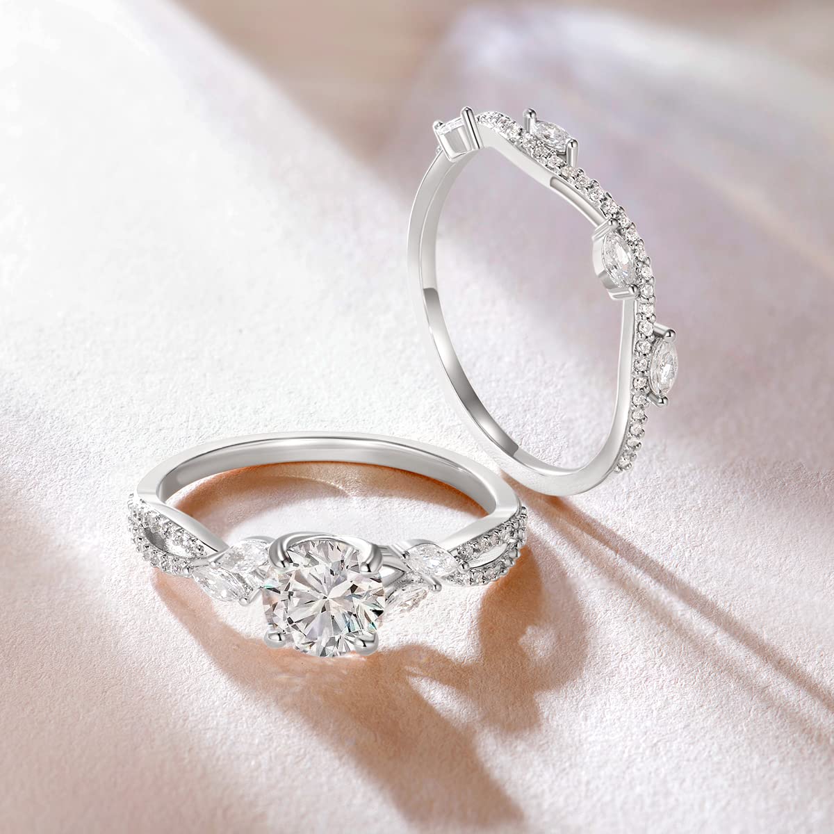 Mameloly 1.5ct Wedding Rings for Women Round Bridal Ring Sets Plated Horse Eye Cubic Zirconia Engagement Rings Twisting Infinity Pave Set Size 7