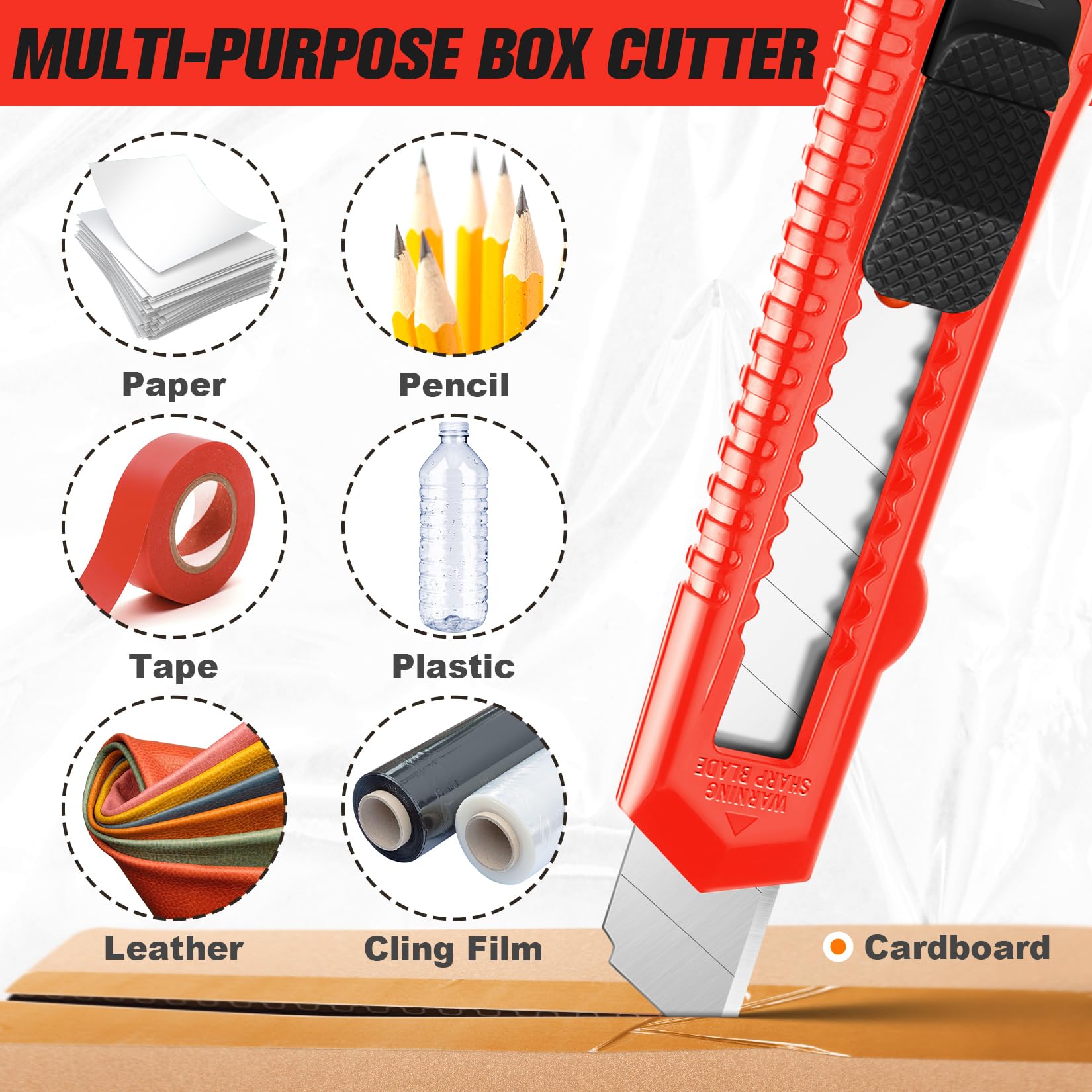 JOYUMY 3 Pack Box Cutter Utility Knife, Retractable Box Knife for Cartons, Cardboard, and Boxes, with 10 Piece 18mm Wider Snap-off Blade, Retractable Utility Knives Perfect for Office and Home Use