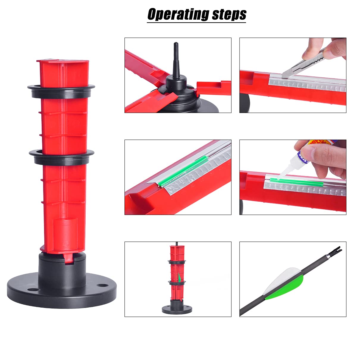 LWANO Fletching Jigs Straight Tower Fletch Tool with Scale Fletcher for DIY Archery Arrows Feathers Vanes (Red)