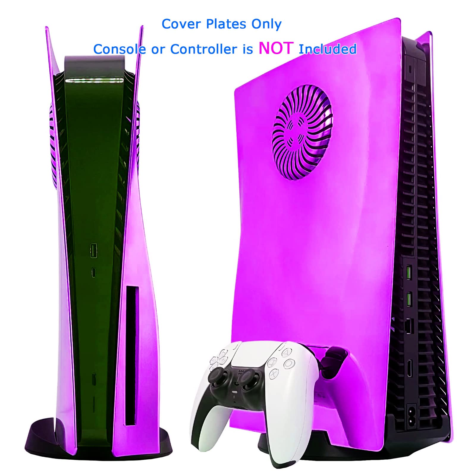 Personalized for PS5 Cover Plates Faceplate Plated Purple + Multicolor Lights + Window Replacement, Compatible with for PlayStation 5 Disc Edition Console, Extra Protection Face Shells Full Set