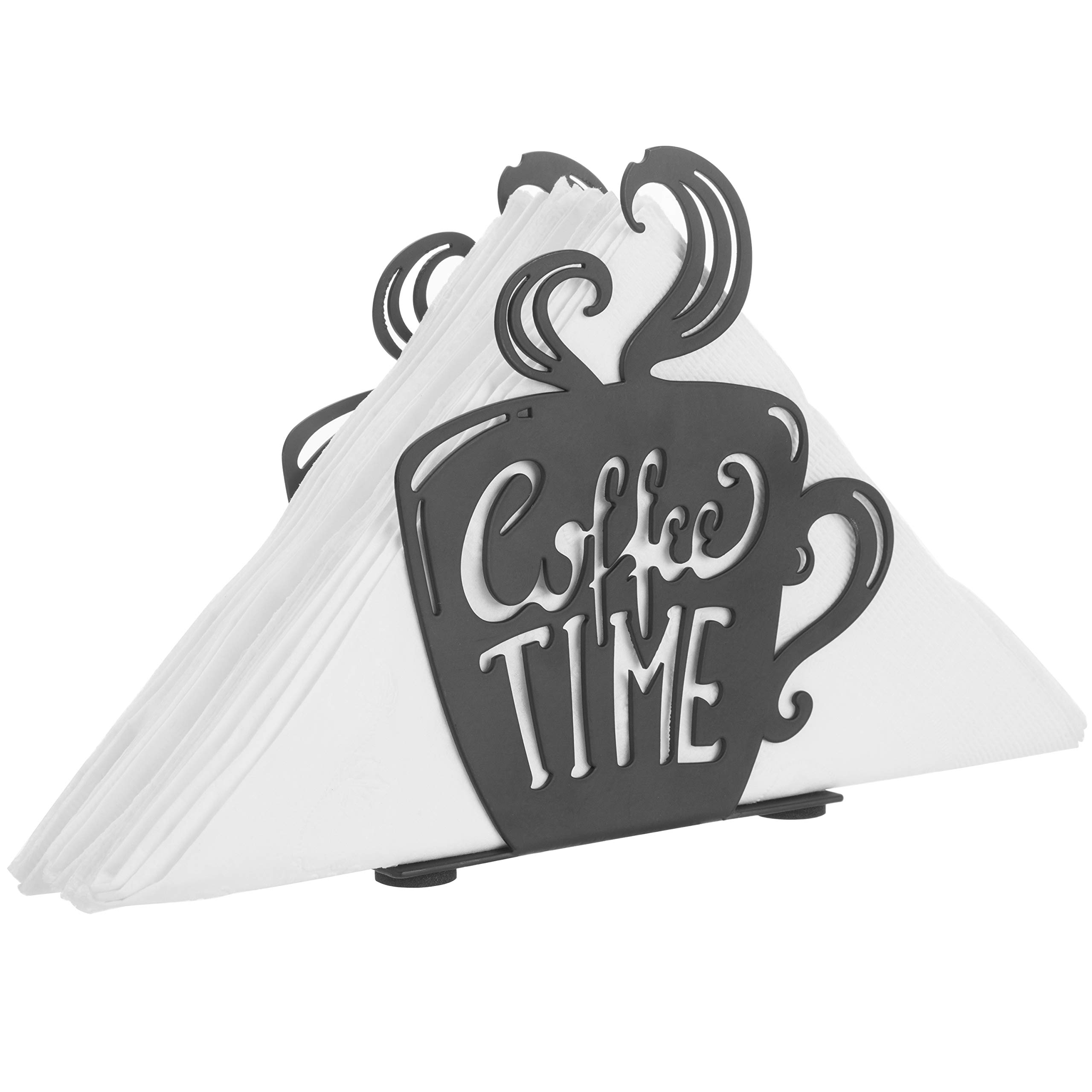 MyGift Black Metal Upright Paper Napkin Holder with Decorative Coffee Time and Mug Cutout Stenciled Design