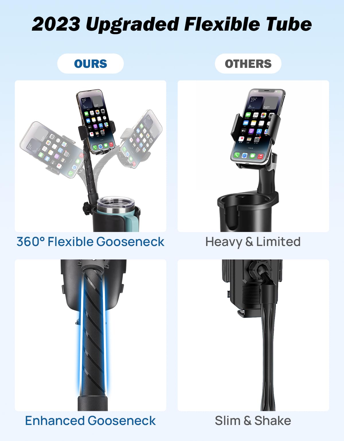 JOYTUTUS Cup Holder Phone Mount for Car, [Upgraded Long & Thick Gooseneck] Cup Phone Holder for Car, Cell Phone Holder Car Fit iPhone, All Smartphones