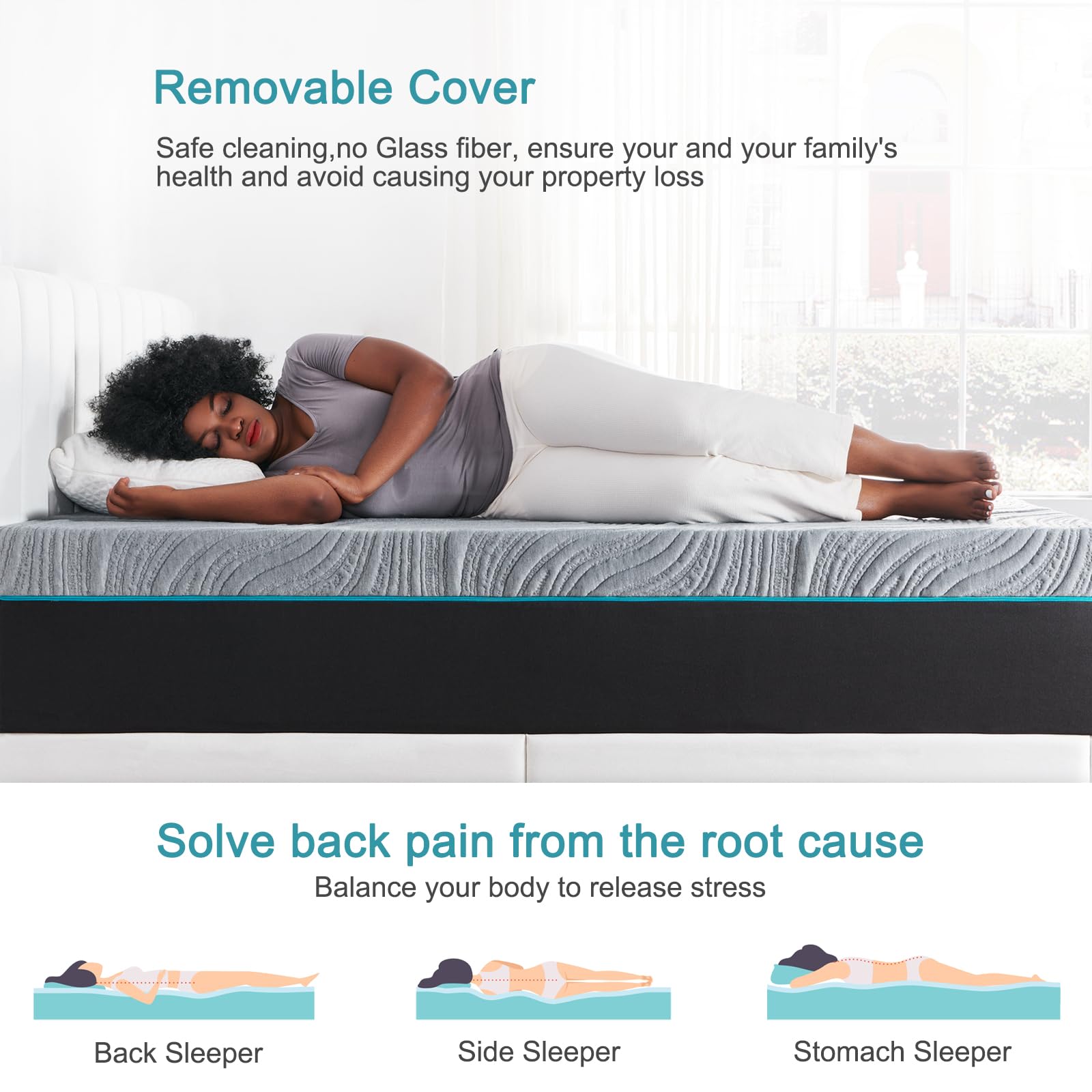 IYEE NATURE Queen Mattress, 10 inch Queen Gel Memory Foam Mattress in a Box