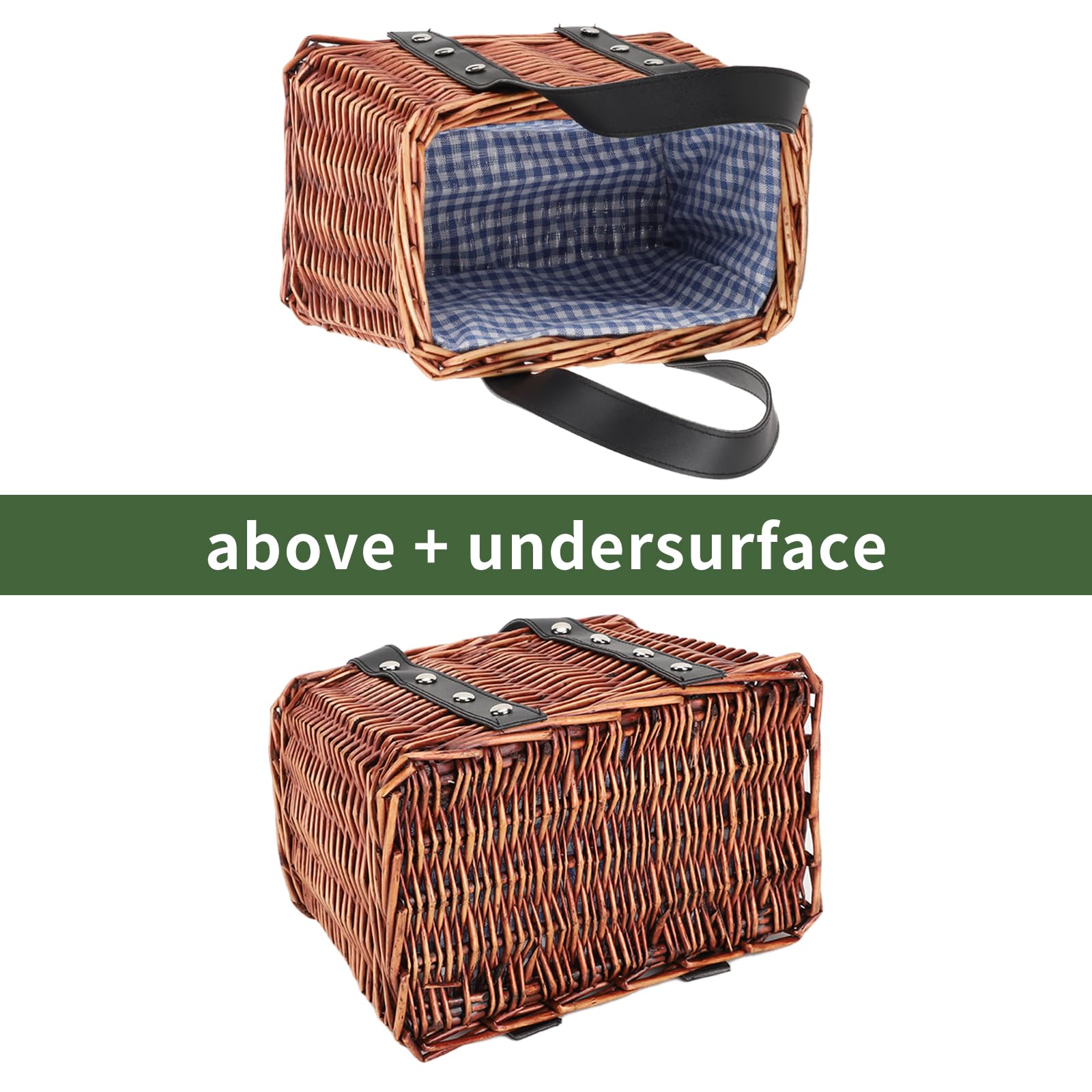 KINGWILLOW Wicker Trapezoidal Storage Basket Container with Handles, Small Organizer Box, Blue&White Lining