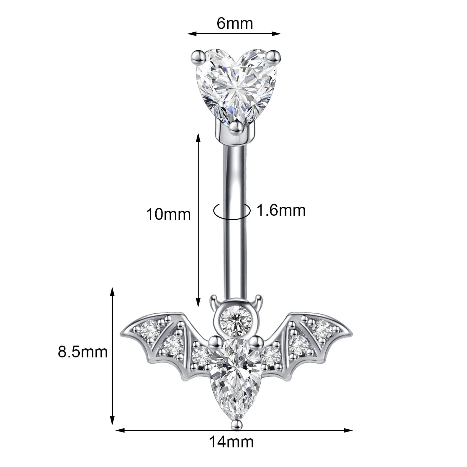 MIFYNN Stainless Steel Belly Button Ring Bat Belly Button Ring 14G Surgical Steel Navel Ring Belly Piercing Jewelry Gift for Women (Silver bat)