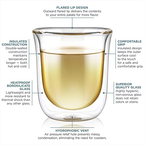Teabloom Tulip Insulated Glasses for Tea, Espresso and Other Beverages - Double Walled Heatproof Glass Maintains Drinks Hot/Cold, 6 oz (Set of Four)