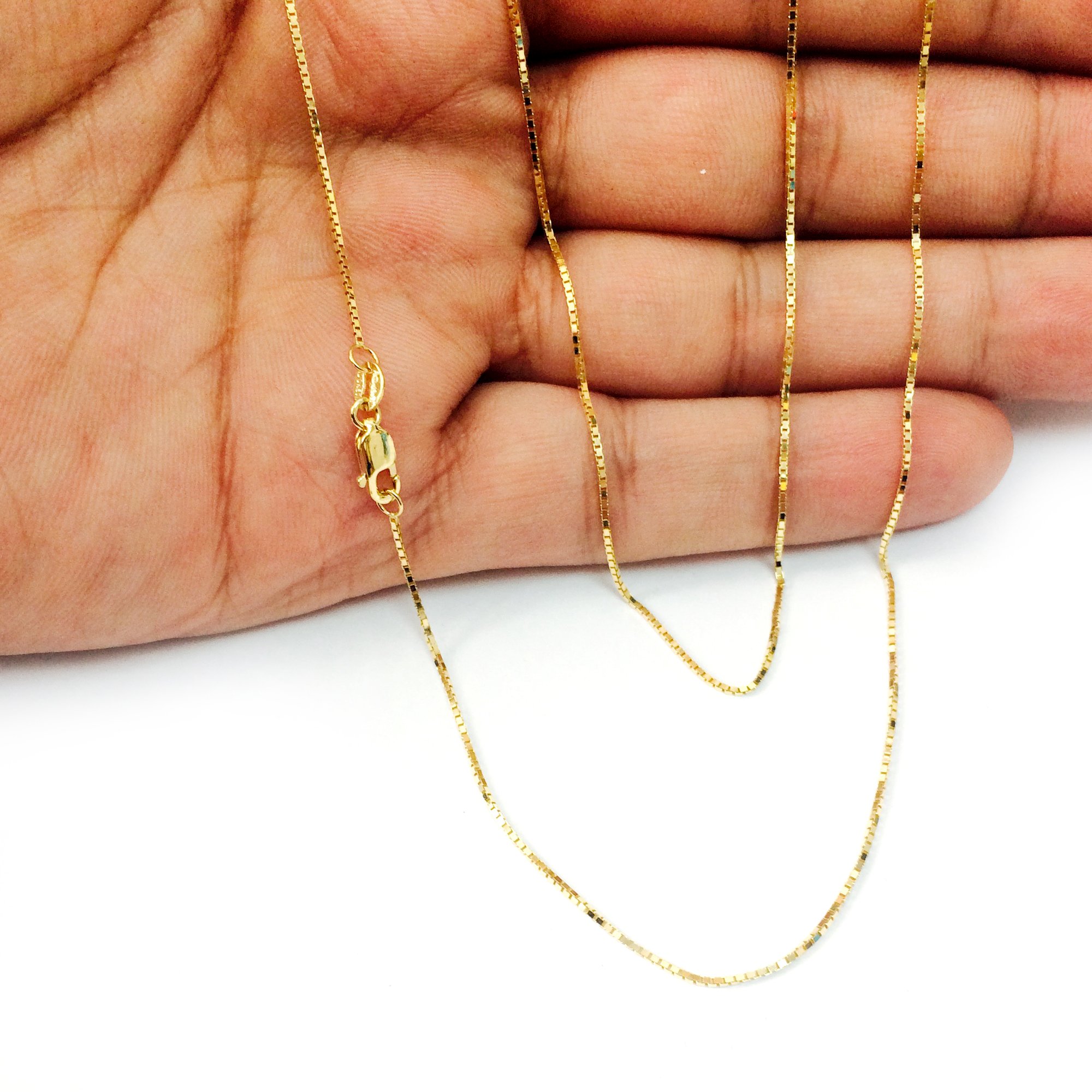 Jewelry Affairs 10k Yellow Real Solid Gold Mirror Box Chain Necklace, 0.8mm, 16"