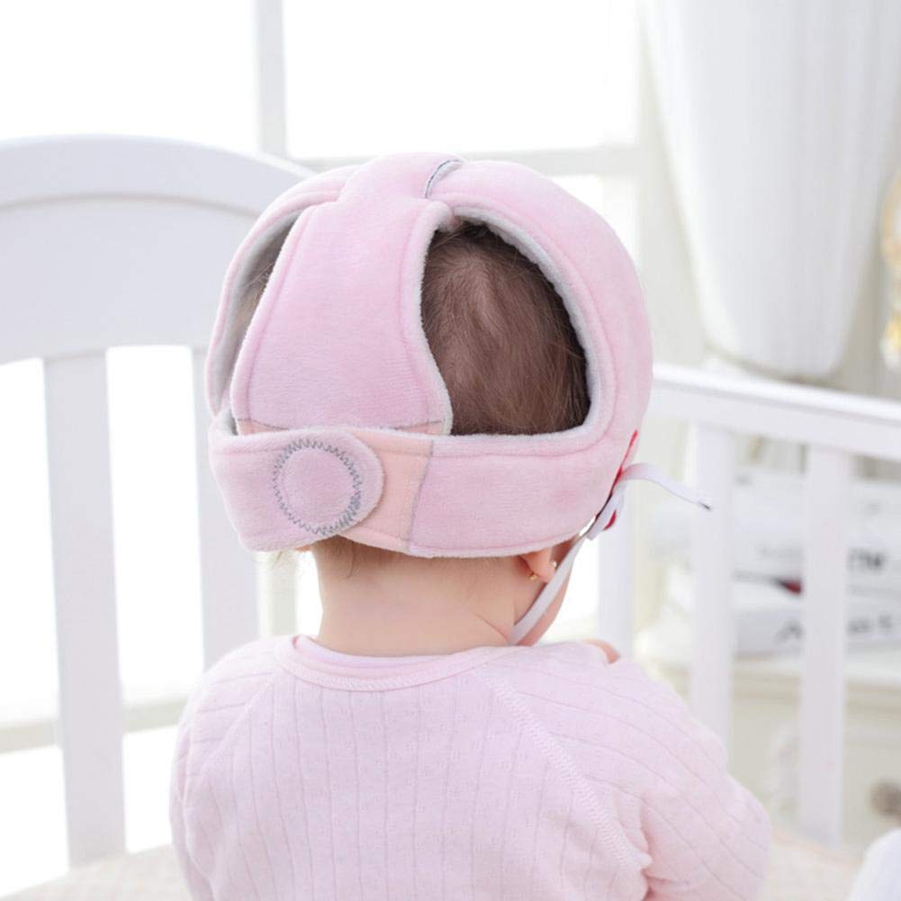 Infant Head Protection Cushion Bonnet Hat Baby Toddler Safety Helmet Adjustable Safety Protective Headguard Harnesses Hat for Biking Walking Crawling(Pink)