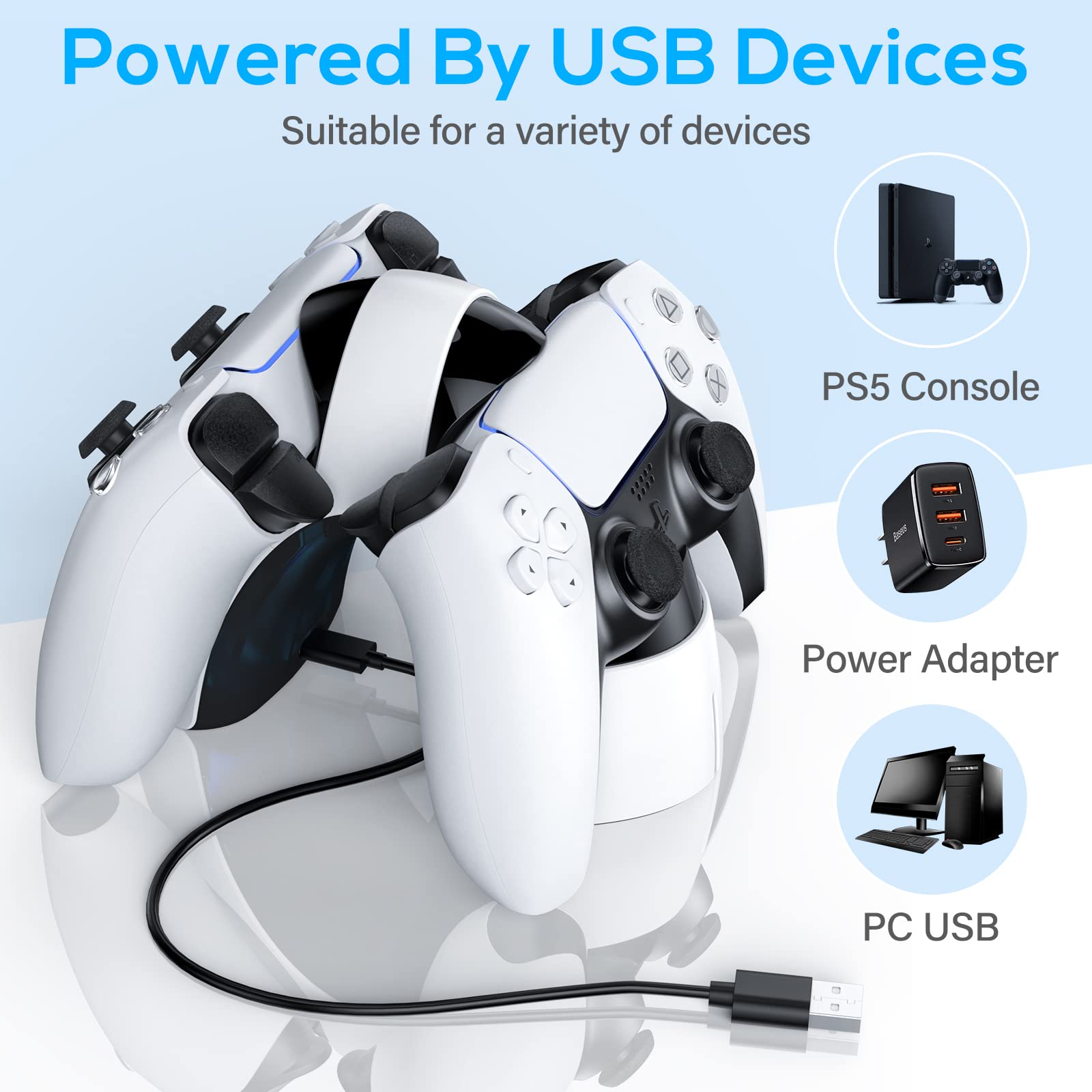 PS5 Controller Charging Station, PS5 Fast Charger Station, Upgraded Dual Controller Charging Stand Compatible with Playstation 5, PS 5 Docking Station Replacement for DualSense Charging Station