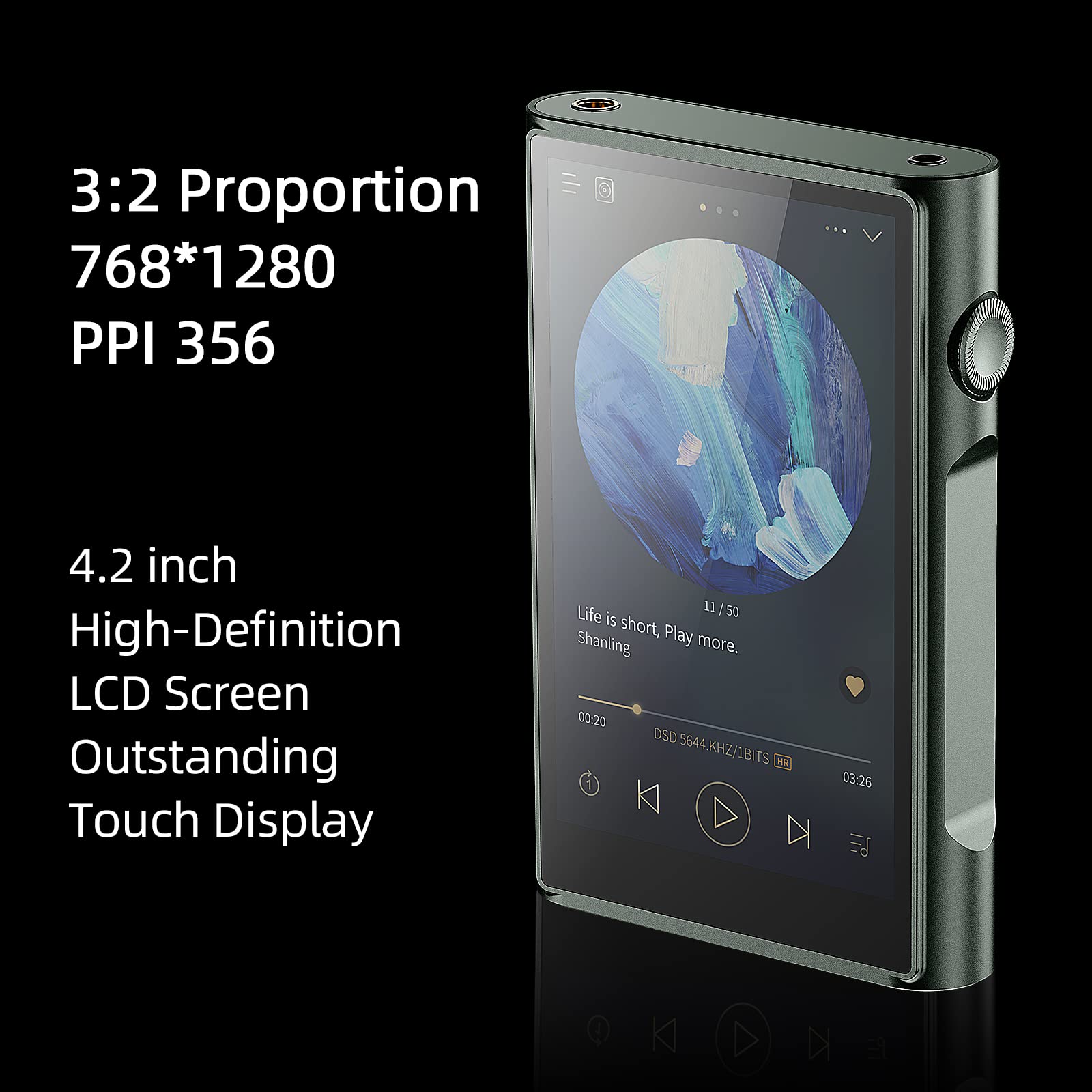 SHANLING M3 Ultra MP3/MP4 Player,Portable Hi-Res Bluetooth Audio Player,4.2inch LCD Touch Screen|MQA 16X|2.4G/5G|3500mAh| 3+32GB+2TB Scalable|Android 10|Dual ES9219C DAC/AMP|3.5mm&4.4mm Output (Green)