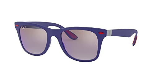 Ray-Ban RB4195M Scuderia Ferrari Collection Square Sunglasses, Matte Dark Blue/Chromance Polarized Grey Mirrored Blue, 52 mm