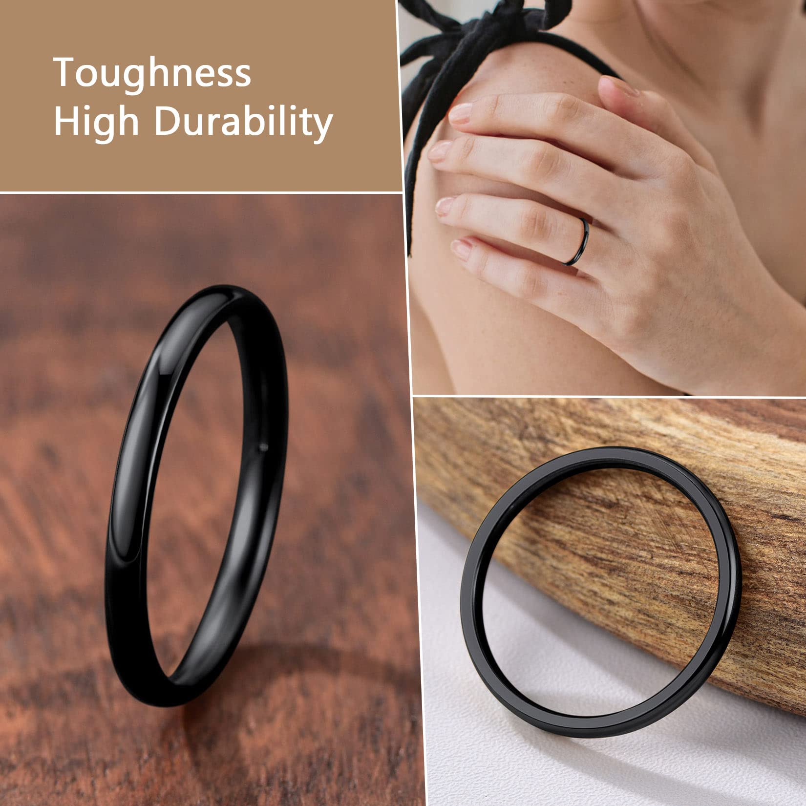 Mid Finger Rings for Women Size 9 Black Stainless Steel Middle Finger Ring