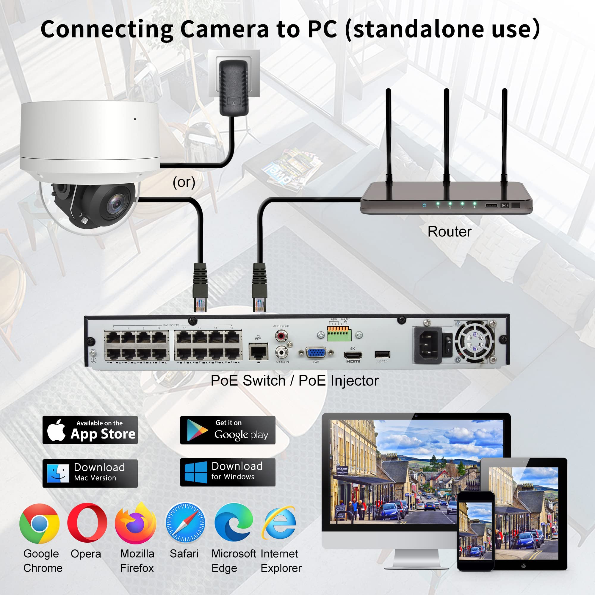 Vonihome 5MP PoE Pan Tilt Network Security Camera, 2.8mm Lens, Pan 0~355° Tilt 0~90°, Mic. Audio in, Waterproof, 80ft IR, 2.5'' IP Dome Camera, Compatible with Third-Party NVR and Software