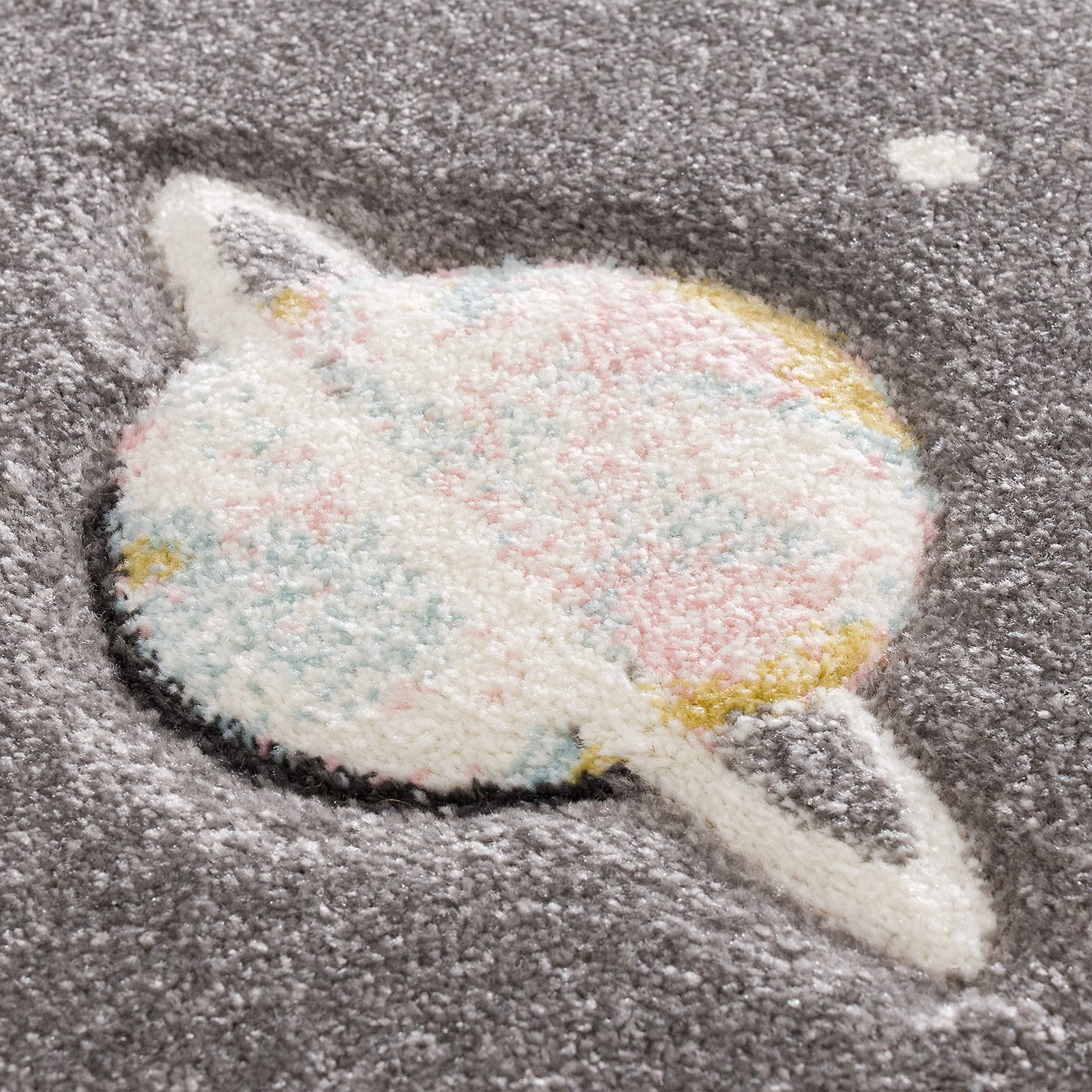 Kids Rug Play Rug Space Area Galaxy for Children“s Room Planets and Stars in Grey, Size:5'3" x 7'7"