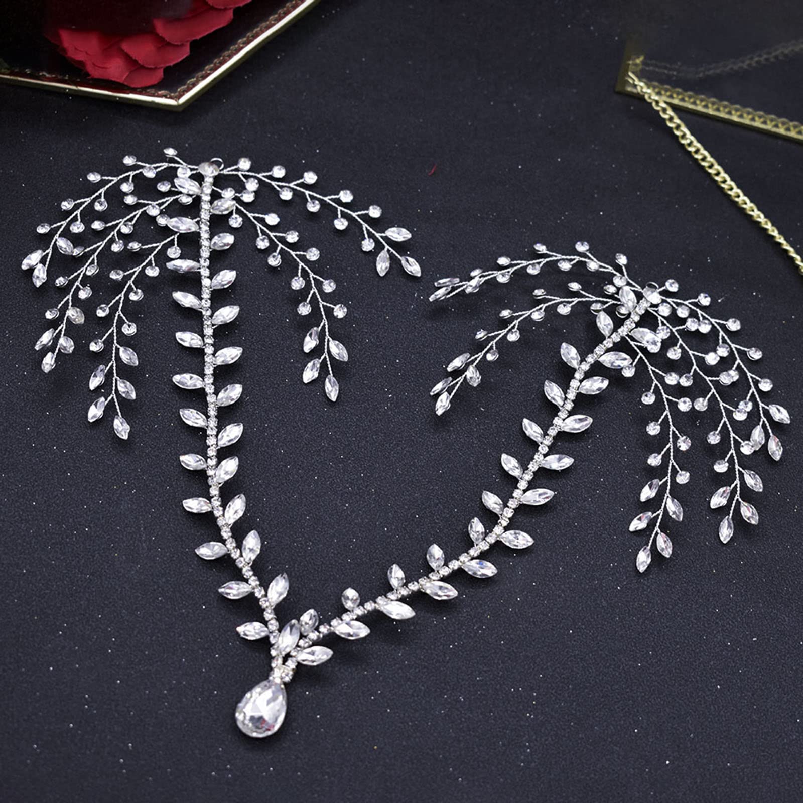 LOVFOIVER Bridal Headpieces for Wedding, Rhinestone Forehead Headband Hair Accessories for Bride