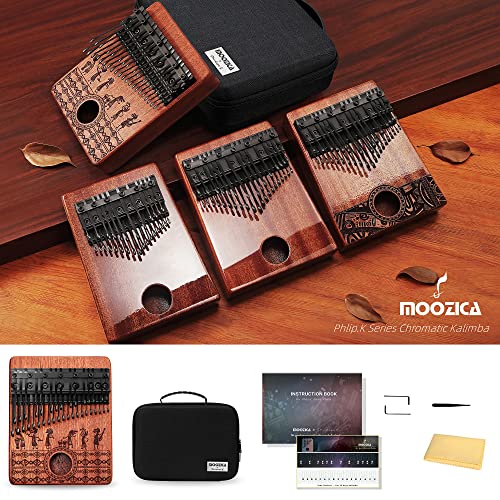 MOOZICA 36 Keys Chormatic Kalimba, Double-layer Piano Layout 36 Tines Professional Kalimba Thumb Piano, Solid Mahogany Kalimba Instrument(BKA36)