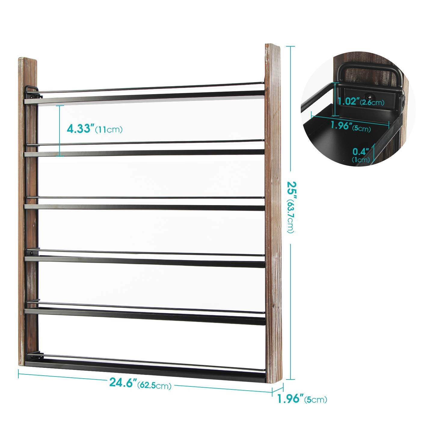 J JACKCUBE DESIGN Rustic Wood Nail Polish Organizer with 6 Tier shelves 100 bottles Wall Mount Display Rack Makeup Bottles Holder Storage for Nail Salon Bedroom Dress room - MK528A