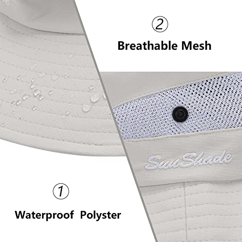 Women's Sun Hat with Ponytail-Hole Fishing Hat Beach Hat UV Protection Foldable Hat for Outdoor Yard Work Mesh Wide Brim Bucket Hat (Beige)