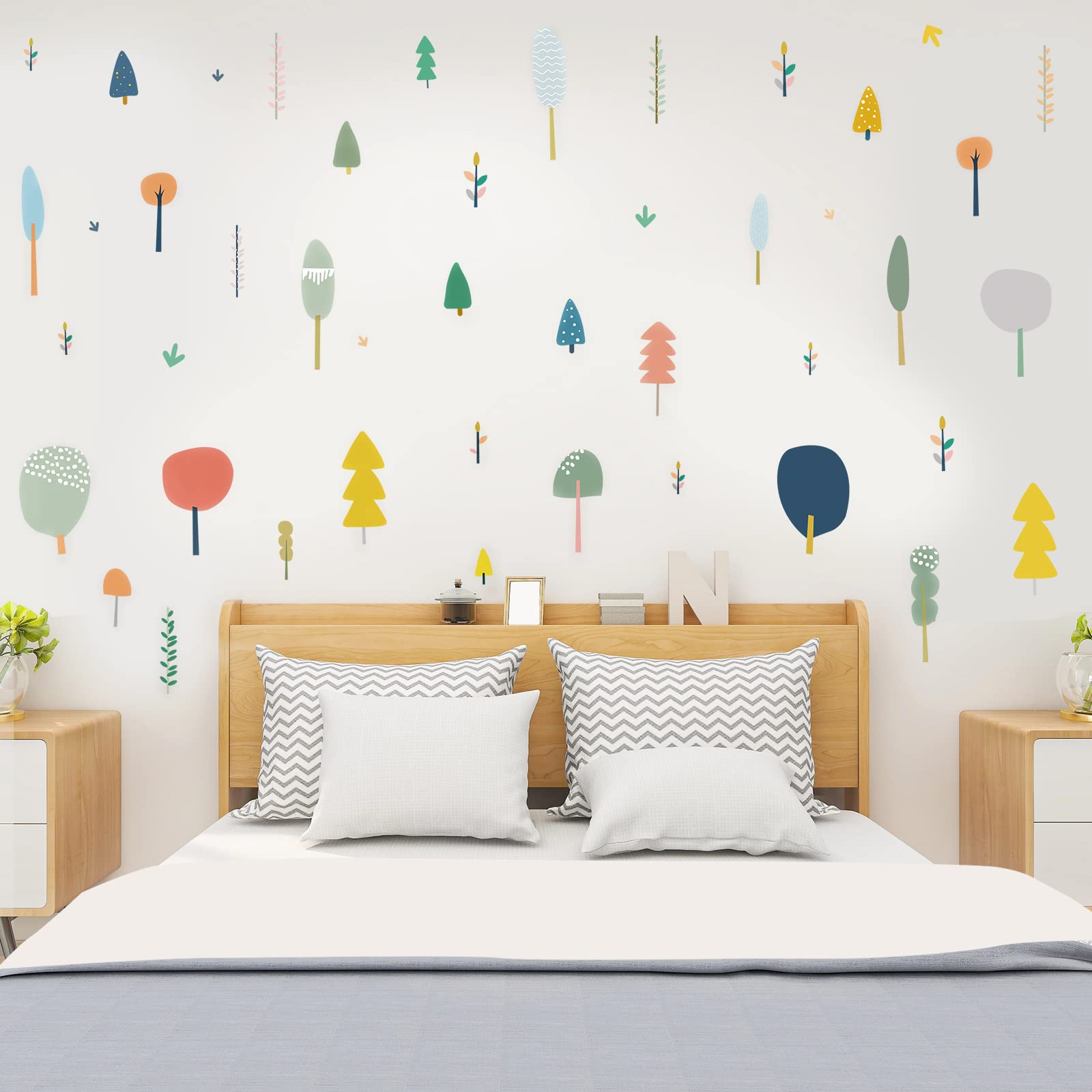 Small Woodland Trees Wall Sticker Cute Aesthetic Forest Wall Decals DIY Jungle Tree Wall Sticker Removable Vinyl Window Clings for Nursery Kids Room