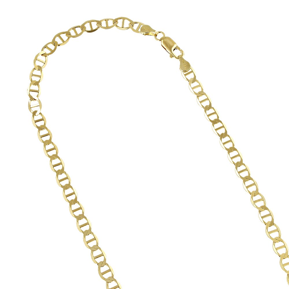 IcedTime 10K Yellow Gold Solid Flat Mariner Chain 4.5mm Wide Link Bracelet with Lobster Claw Clasp 7 inches long